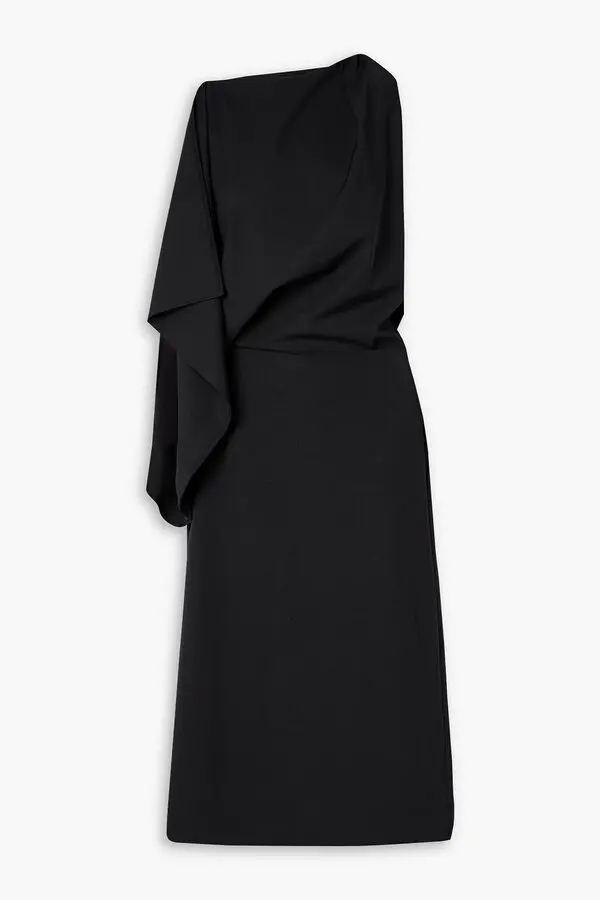 Proenza Schouler Elena Draped Asymmetric Wool-blend Gabardine Midi Dress - Black