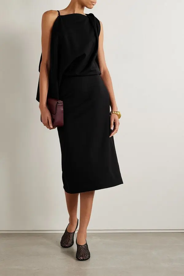 Proenza Schouler Elena Draped Asymmetric Wool-blend Gabardine Midi Dress - Black