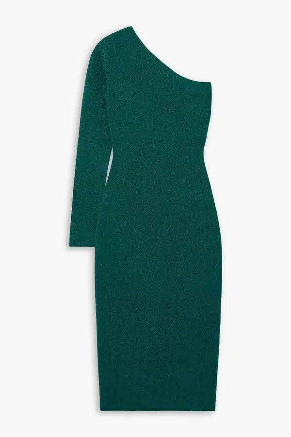 Victoria Beckham Oneshoulder Metallic Stretchknit Midi Dress - Emerald