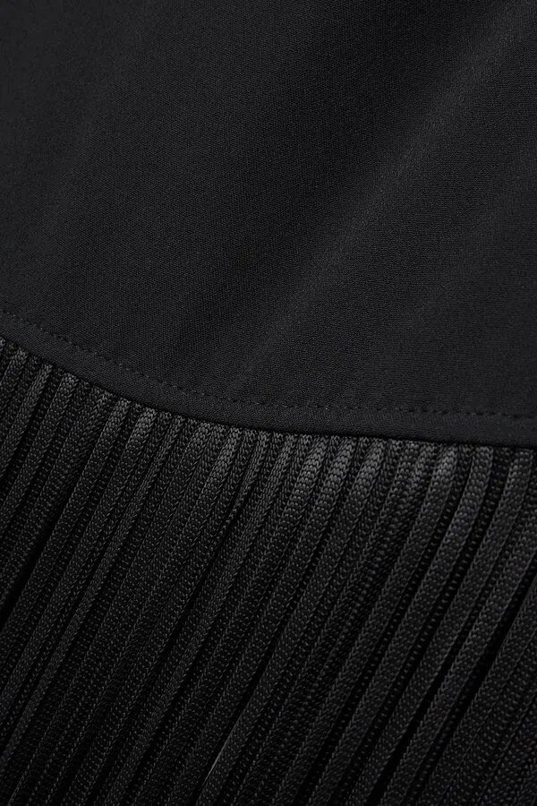 TALLER MARMO Atlanta Asymmetric One-shoulder Fringed Gown - Black
