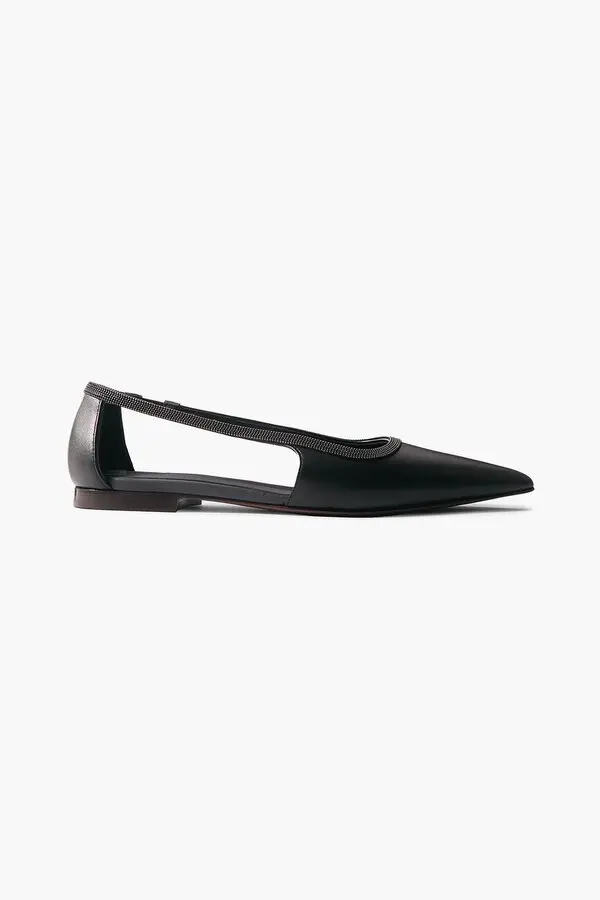 Brunello Cucinelli Beadembellished Leather Pointtoe Flats