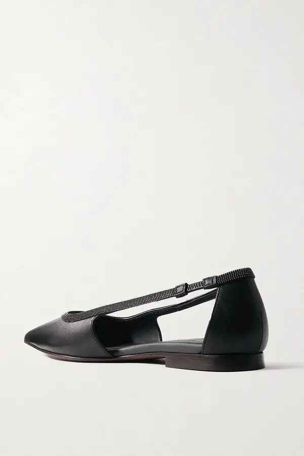 Brunello Cucinelli Beadembellished Leather Pointtoe Flats