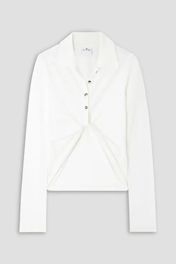 COURREGES Twistfront Cottonpiqué Polo Top - White
