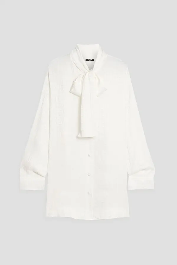 Balmain Pussybow Satinjacquard Blouse
