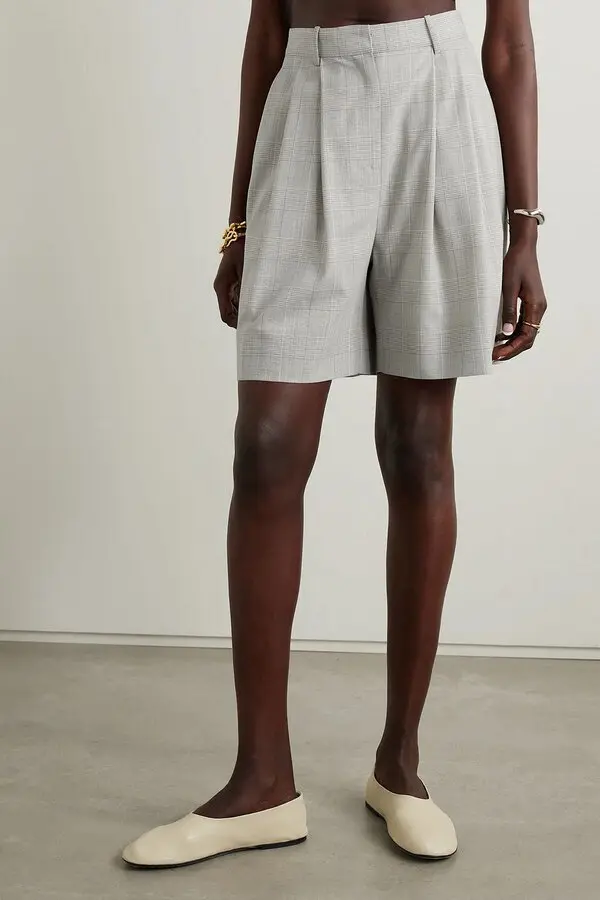 SALON 1884 Lenka Pleated Checked Wool Shorts