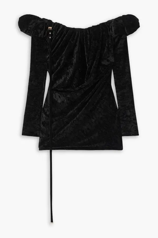 Jacquemus Off-the-shoulder Embellished Stretch-velour Mini Dress