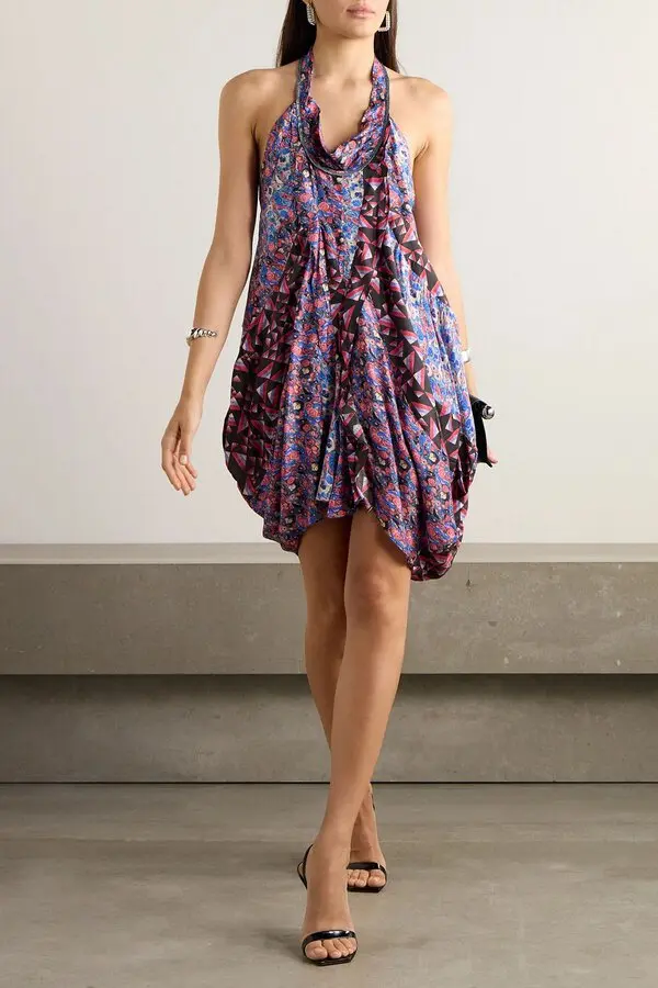 Isabel Marant Lisandre Asymmetric Draped Ruffled Printed Chiffon Mini Dress