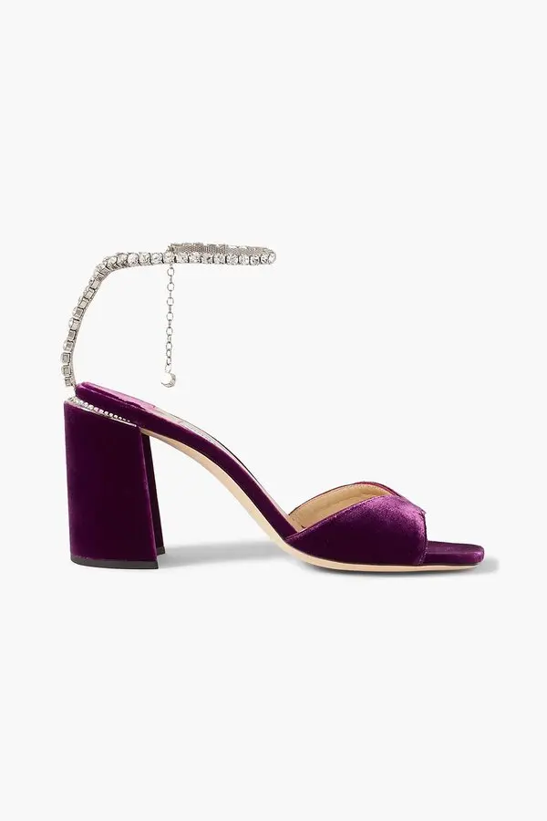 JIMMY CHOO Saeda 85 Crystalembellished Velvet Sandals - Grape