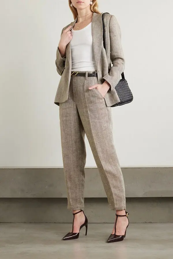 Brunello Cucinelli Herringbone Linen Tapered Pants