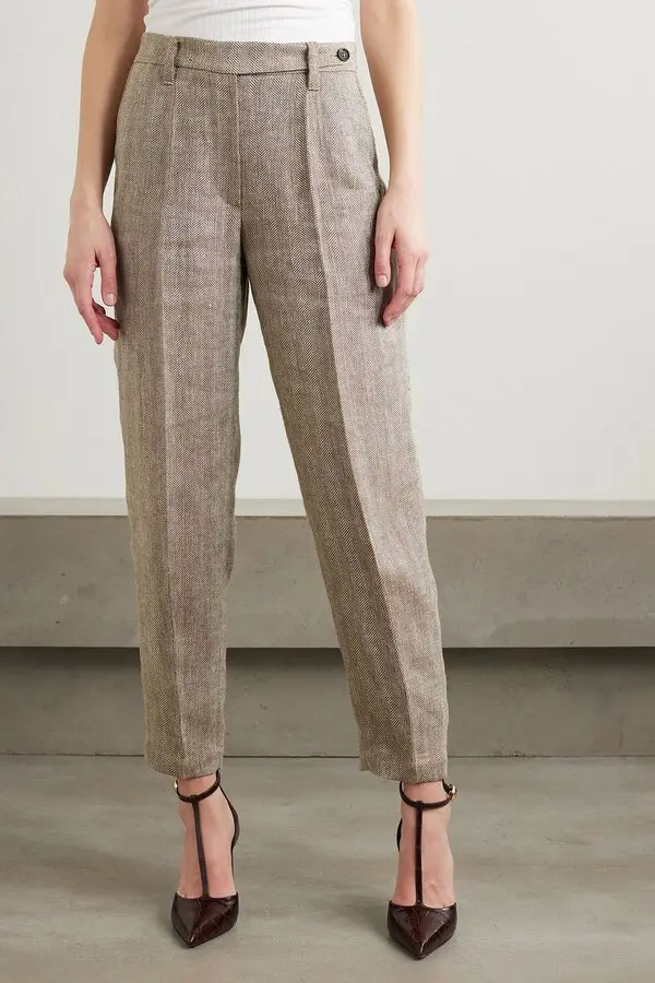 Brunello Cucinelli Herringbone Linen Tapered Pants
