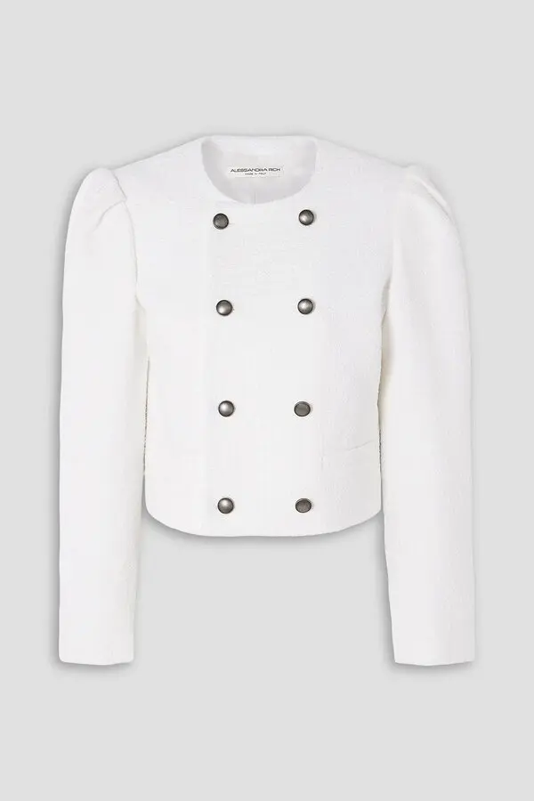 Alessandra Rich Doublebreasted Bouclétweed Jacket - White