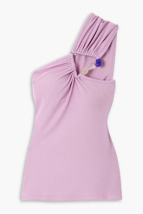 Christopher Esber Oneshoulder Stoneembellished Ribbed Jersey Top - Baby Pink