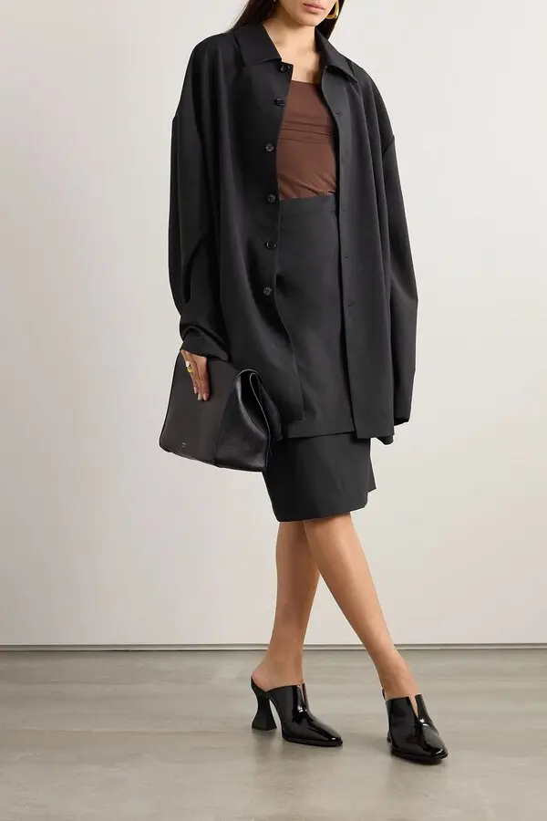 Marie Adam-Leenaerdt Cape-effect Wool-blend Midi Shirt Dress