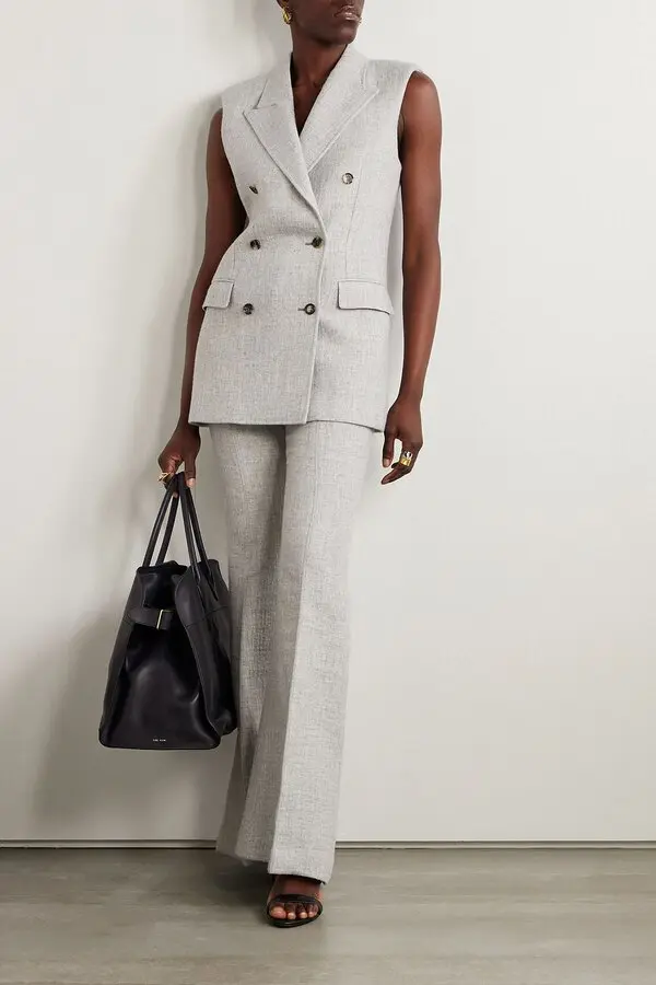 Gabriela Hearst Mayte Double-breasted Cashmere And Linen-blend Vest - Light Gray