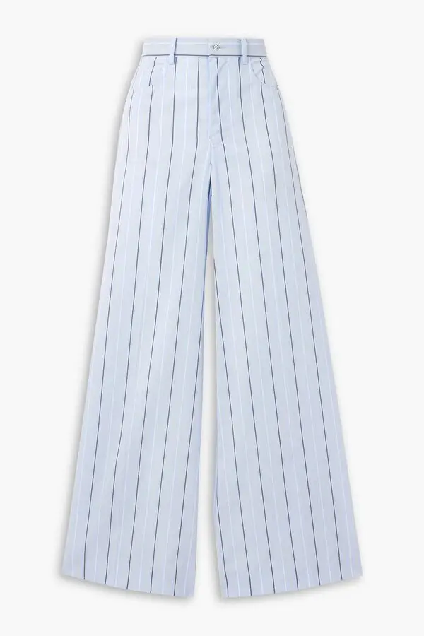 Marni Embroidered Striped Cotton Wideleg Pants - Sky Blue