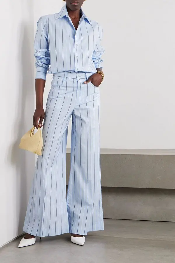 Marni Embroidered Striped Cotton Wide-leg Pants