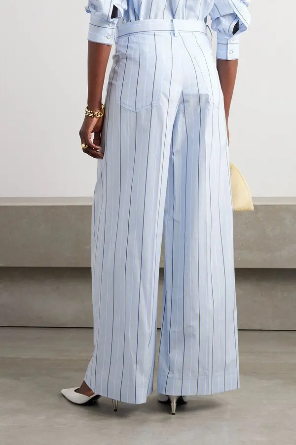 Marni Embroidered Striped Cotton Wide-leg Pants