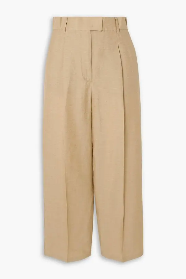 Max Mara Efedra Leathertrimmed Crepe Wideleg Pants - Beige