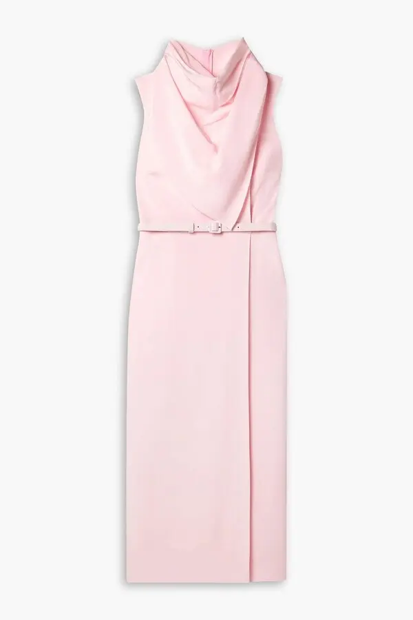 Adam Lippes Belted Draped Silkcrepe Midi Dress - Baby Pink