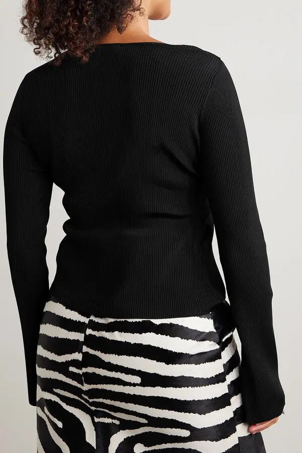 Acne Studios Chainembellished Leathertrimmed Ribbedknit Sweater