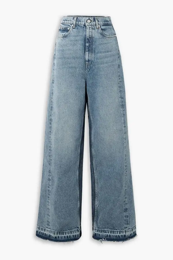 Stella McCartney Frayed Twotone Midrise Wideleg Jeans - Mid Denim
