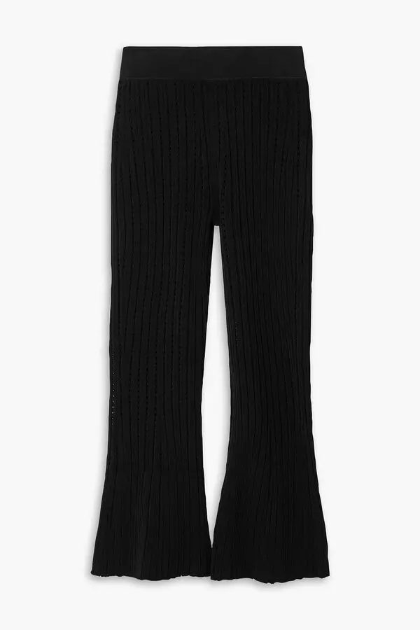 Adam Lippes Cropped Pointelleknit Flared Pants - Black