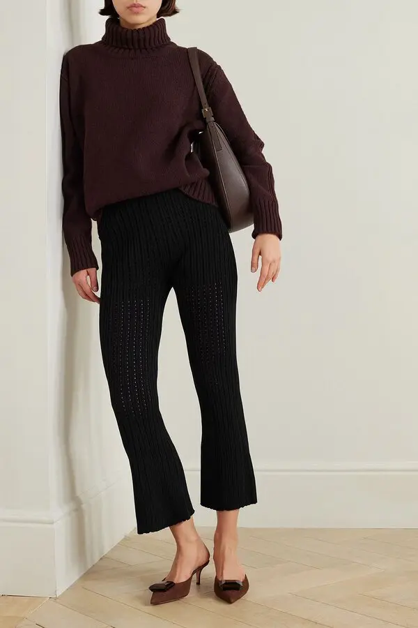 Adam Lippes Cropped Pointelleknit Flared Pants