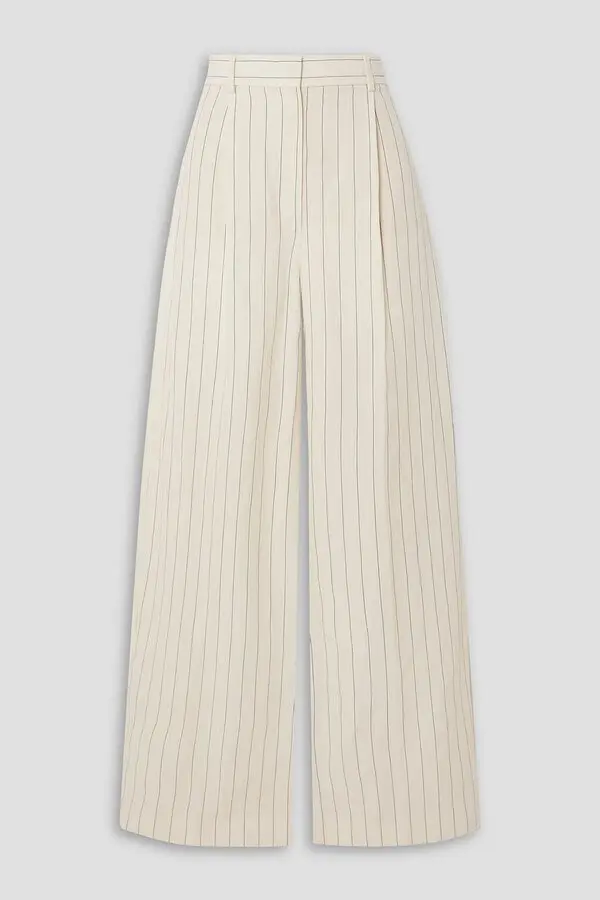 Max Mara Giuliva Pinstriped Linen And Cottonblend Wideleg Pants - Ivory