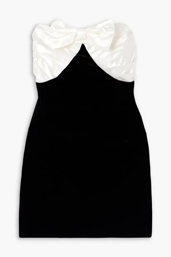 Alessandra Rich Strapless Bowembellished Duchessesatin And Velvet Mini Dress - Black