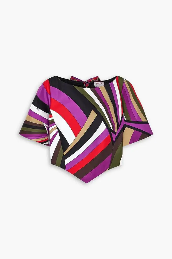 Emilio Pucci Asymmetric Cropped Printed Silktwill Blouse - Violet