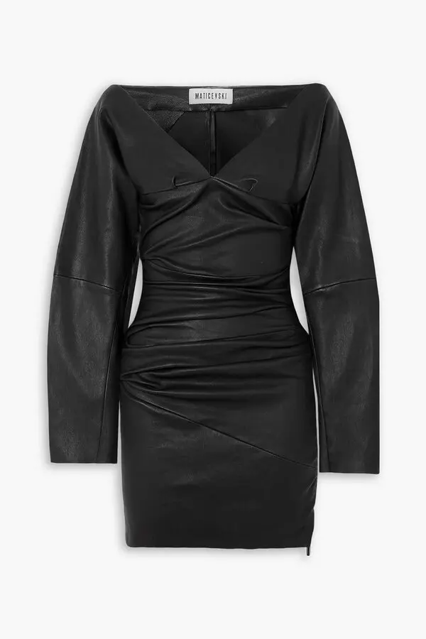Maticevski Facets Ruched Leather Mini Dress - Black