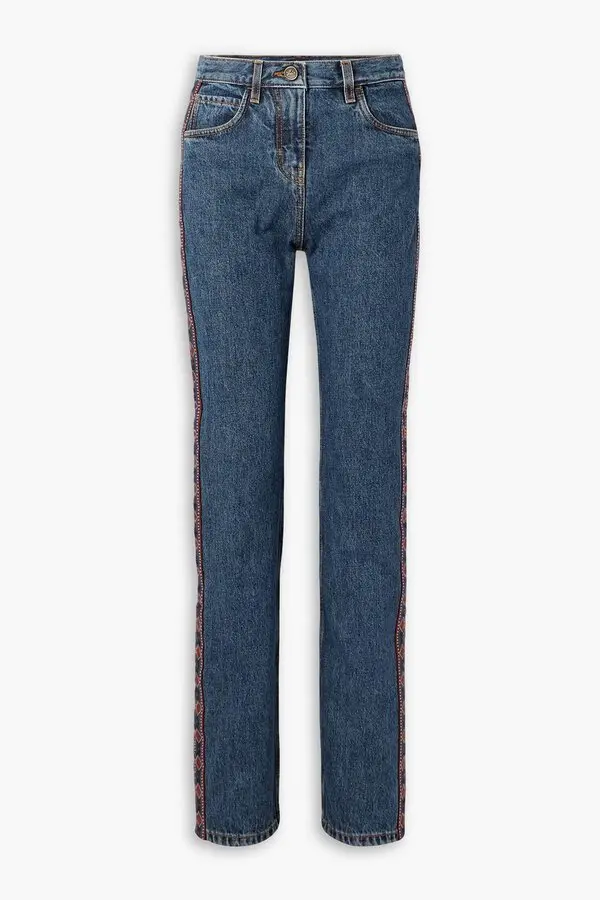 Etro Embroidered Highrise Slimleg Jeans - Mid Denim