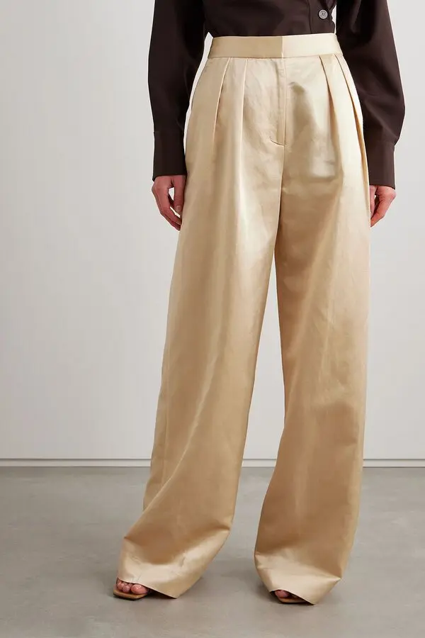 Adam Lippes Pleated Duchess-satin Wide-leg Pants