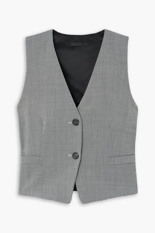 Helmut Lang Cutout Satinpaneled Herringbone Tweed Vest - Gray