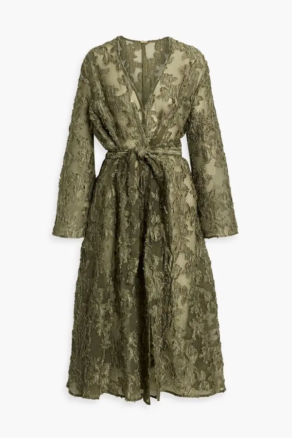 Cult Gaia Chana Fil Coupé Organza Coat - Army Green