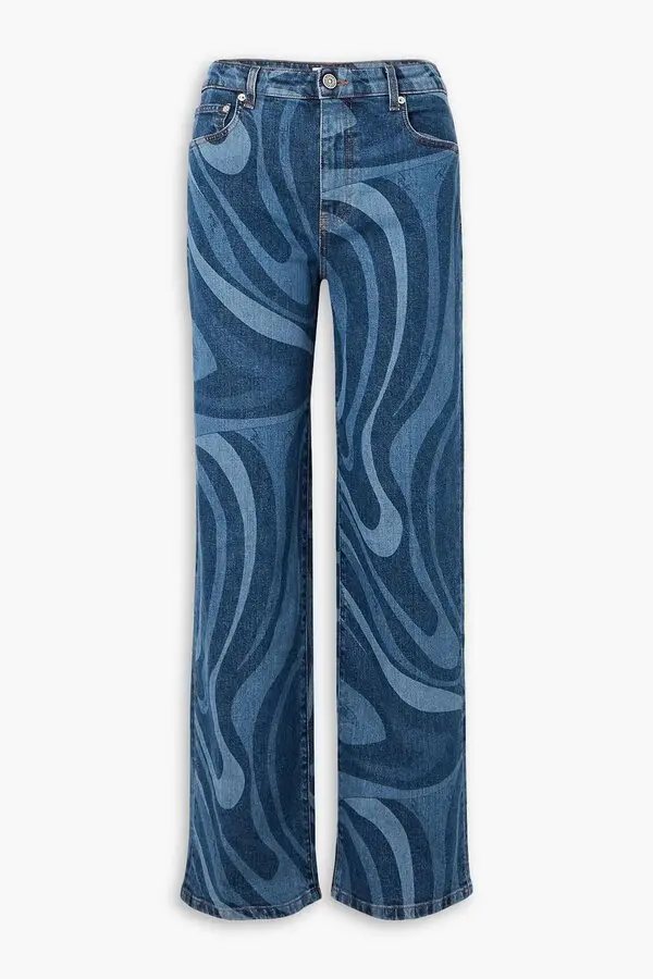 Emilio Pucci Printed Highrise Straightleg Jeans - Mid Denim