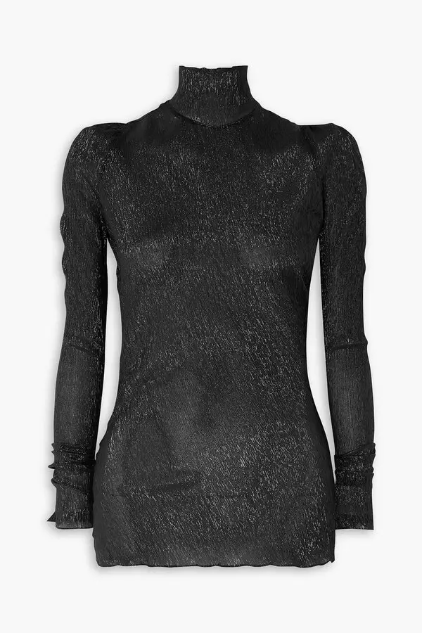 PETAR PETROV Treasure Metallic Silkblend Turtleneck Top - Black