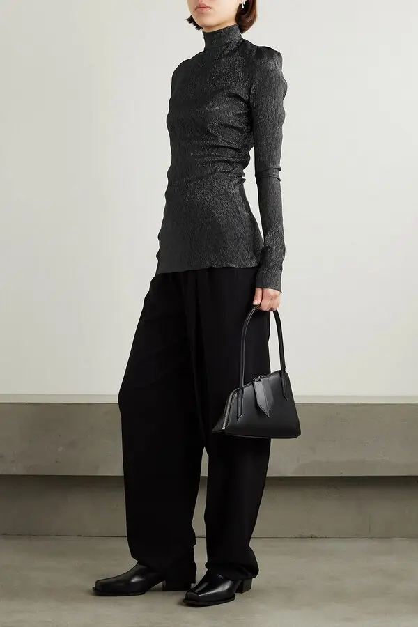 PETAR PETROV Treasure Metallic Silk-blend Turtleneck Top