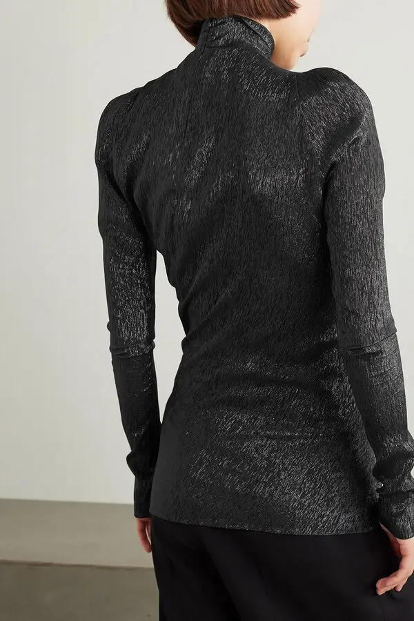 PETAR PETROV Treasure Metallic Silk-blend Turtleneck Top