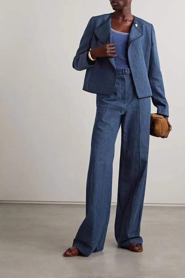 Gabriela Hearst Wyn Cotton And Linen-blend Jacket - Mid Denim