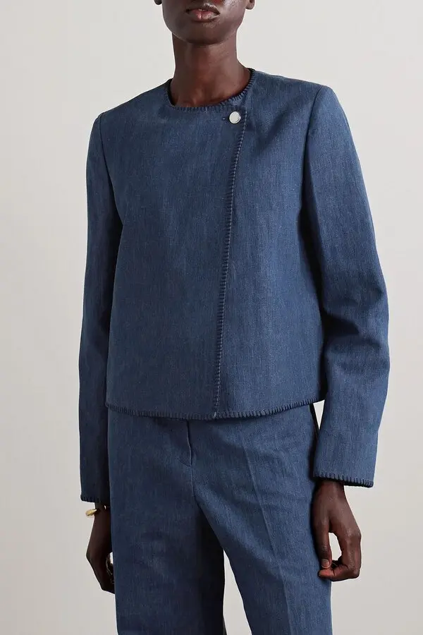 Gabriela Hearst Wyn Cotton And Linen-blend Jacket - Mid Denim