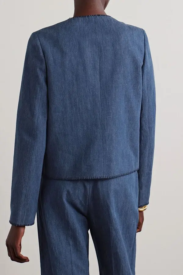 Gabriela Hearst Wyn Cotton And Linen-blend Jacket - Mid Denim