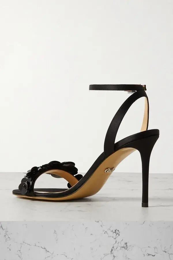 Mach & Mach Appliquéd Satin Sandals