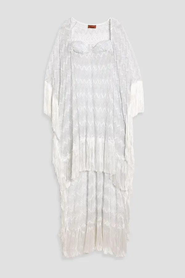Missoni Fringed Metallic Crochetknit Coverup - Light Gray
