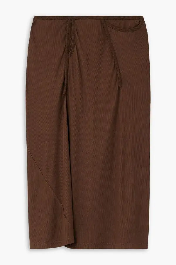 Christopher Esber Fusion Ribbed Stretchjersey Midi Skirt - Brown