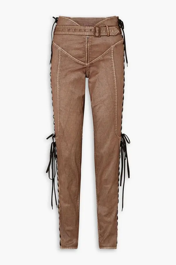 JEAN PAUL GAULTIER Knwls Laceup Stretch Coatedcotton Skinny Pants - Taupe