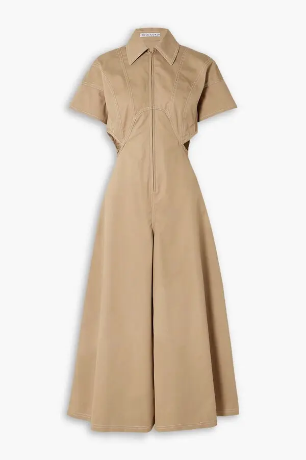 TOLU COKER Cutout Paneled Denim Jumpsuit - Sand