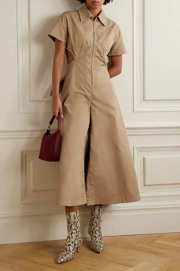 TOLU COKER Cutout Paneled Denim Jumpsuit