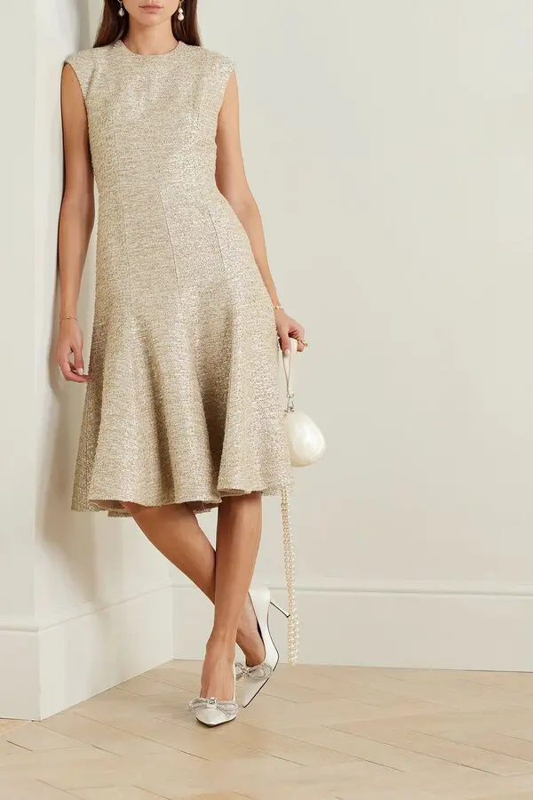 EMILIA WICKSTEAD Denver Metallic Bouclé-tweed Midi Dress
