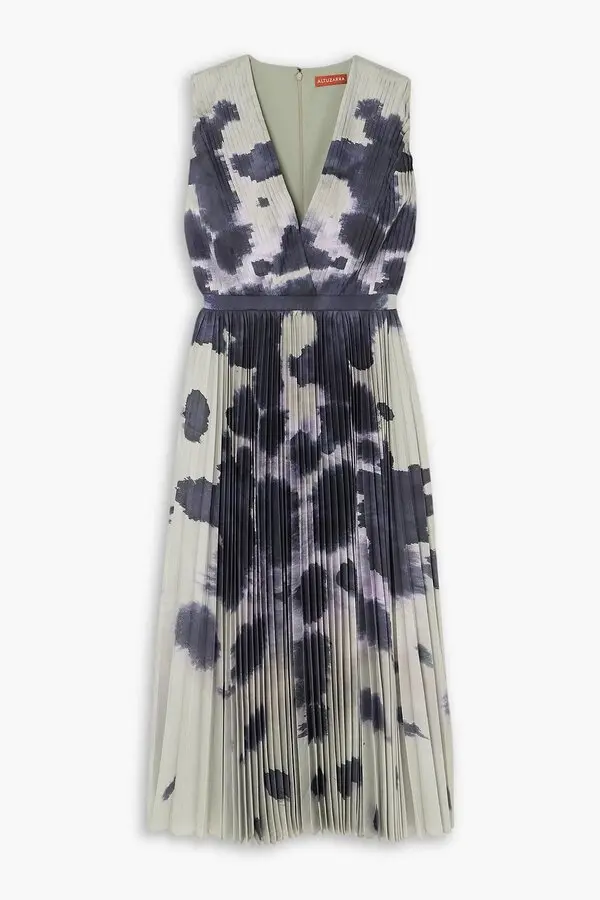 Altuzarra Printed Pleated Satin Midi Dress